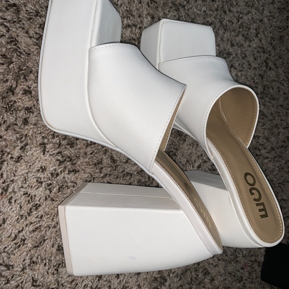 EGO | Shoes | Square Peep Toe Platform Block Heel Mule In White | Poshmark